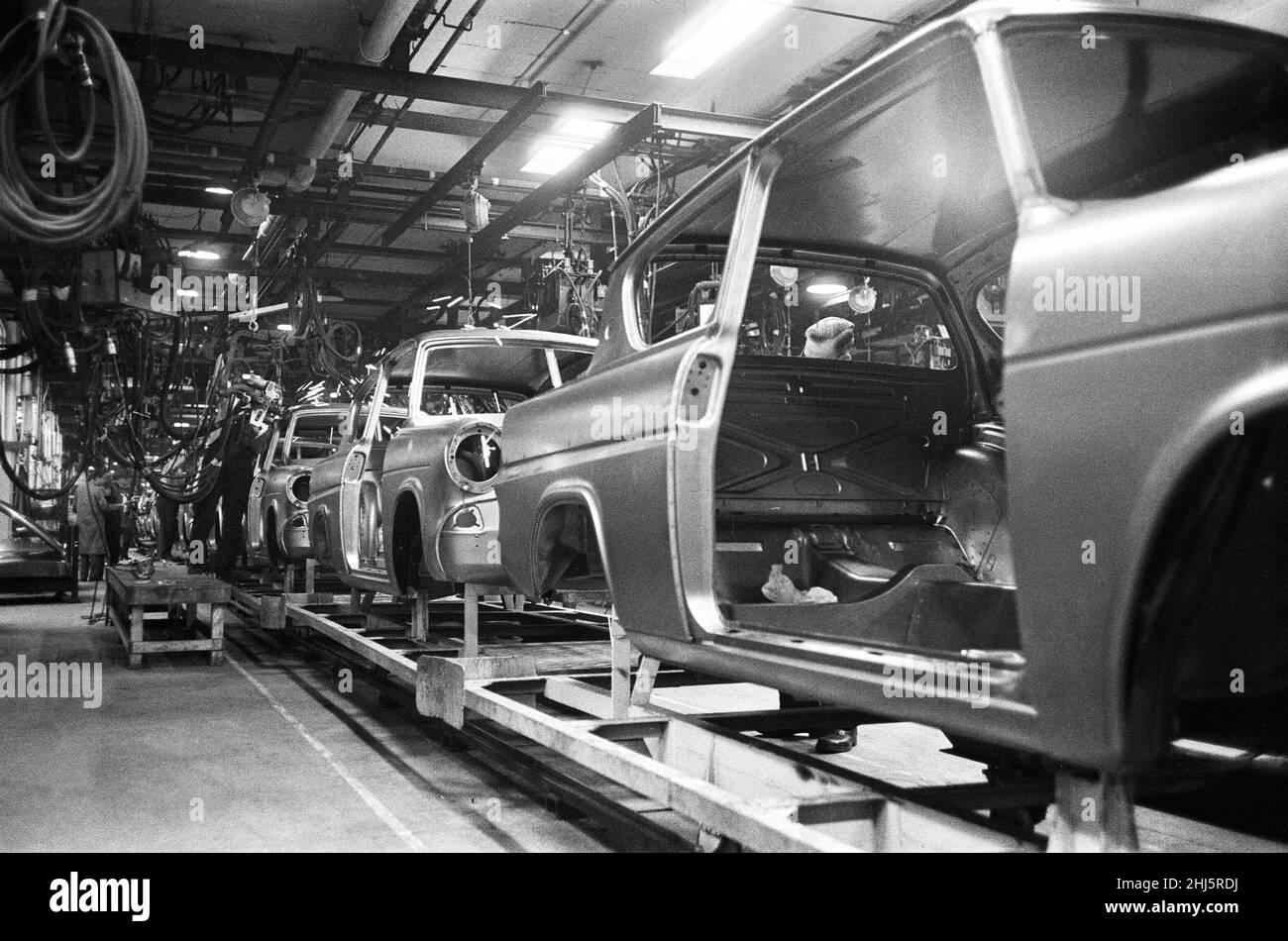 New Ford Anglia cars coming off the production line at the new Ford ...