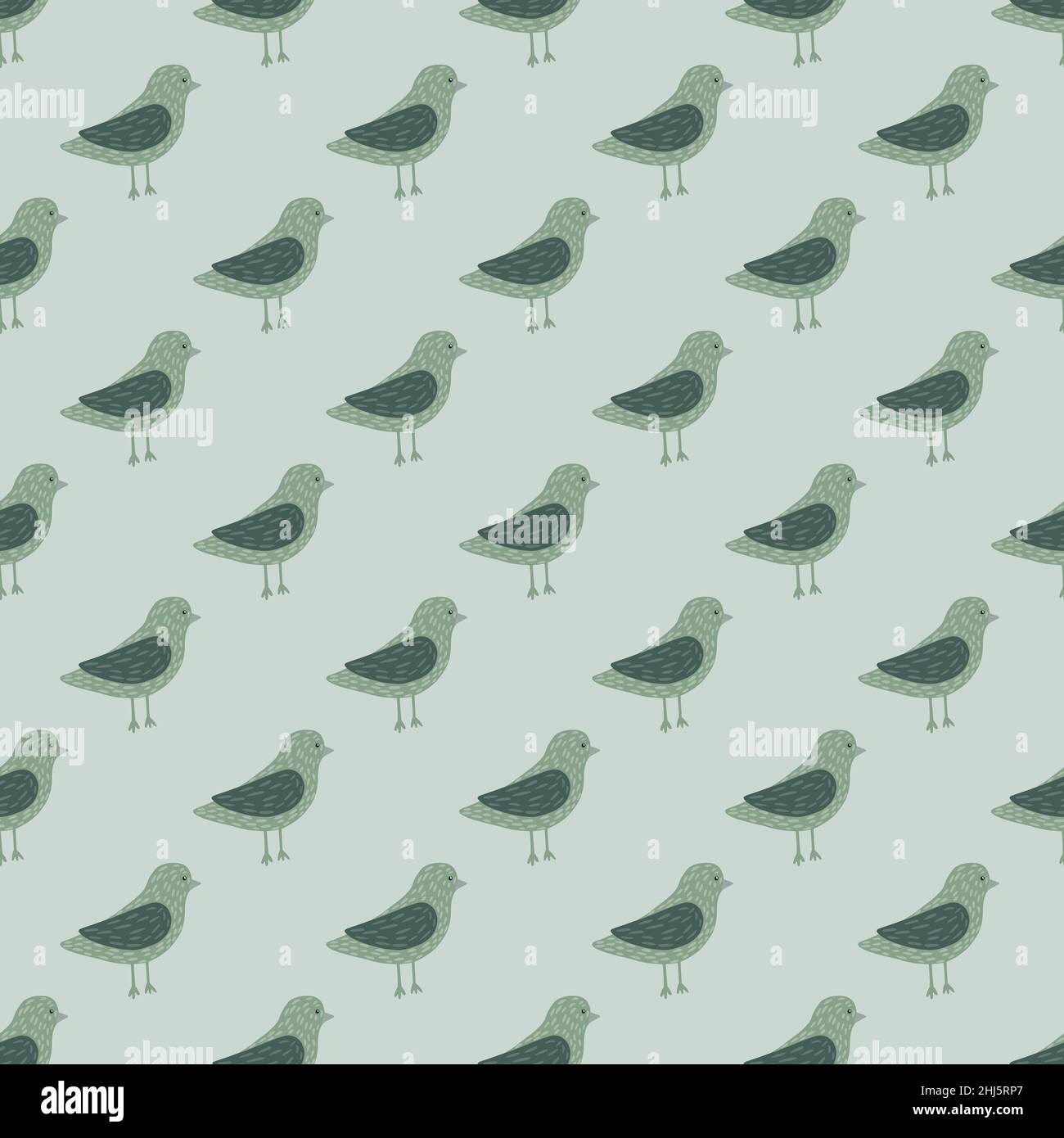 Pastel palette seamless pattern with pale green simple dove birds ...