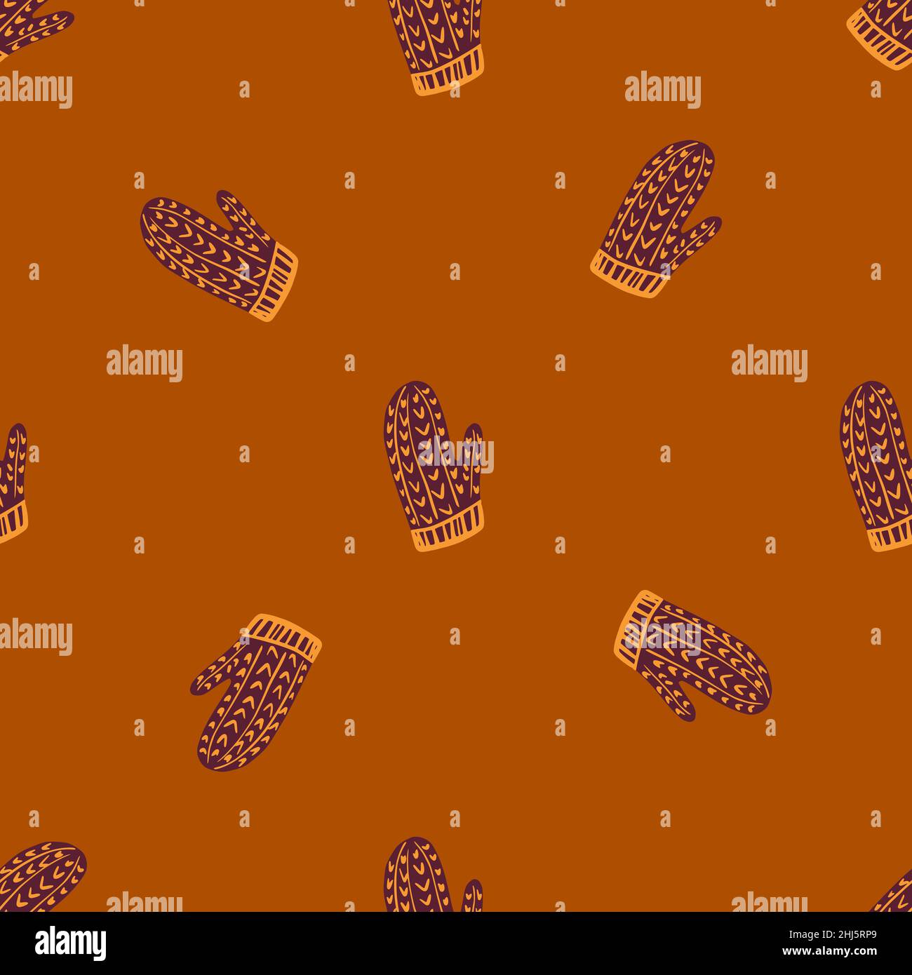 Hand drawn december seamless pattern with brown colored mittens ...