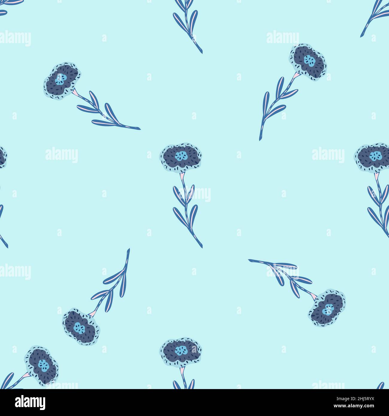 Random minimaistic seamless pattern with navy blue flower silhouettes ...