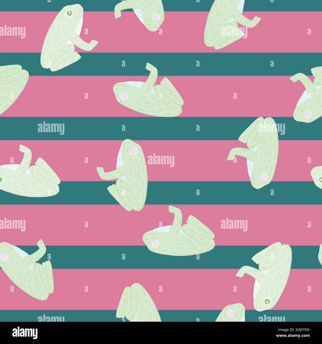 Seamless random pattern with hand drawn frog silhouettes print. Striped ...