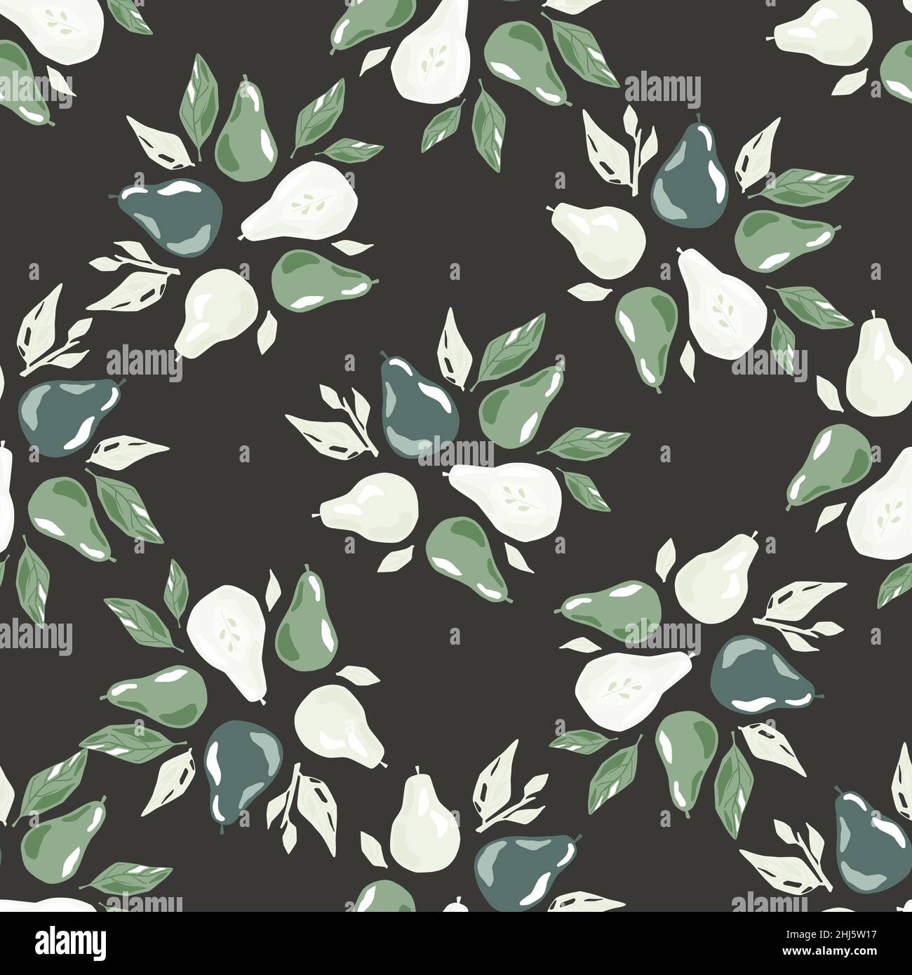 White and navy blue pear silhouettes seamless pattern with leaf ...