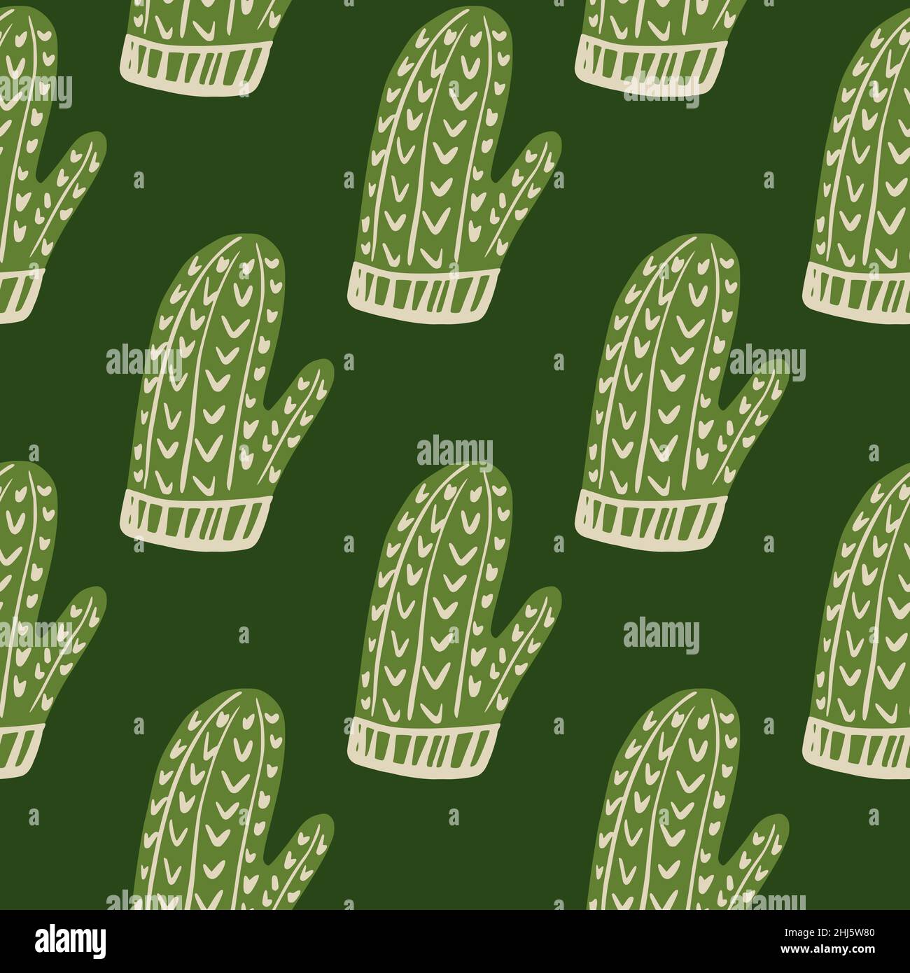 Contoured light green mittens ornament seamless pattern with dark green ...