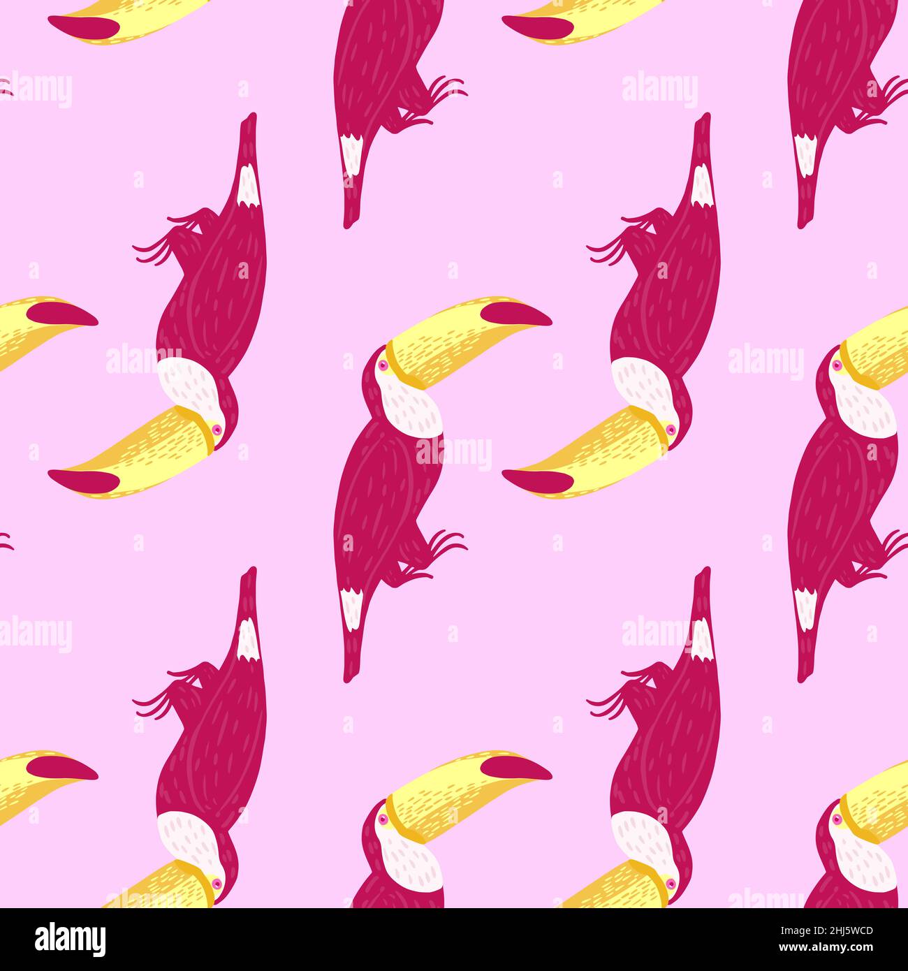 Hand drawn bright pink toucan shapes seamless pattern. Light pink ...