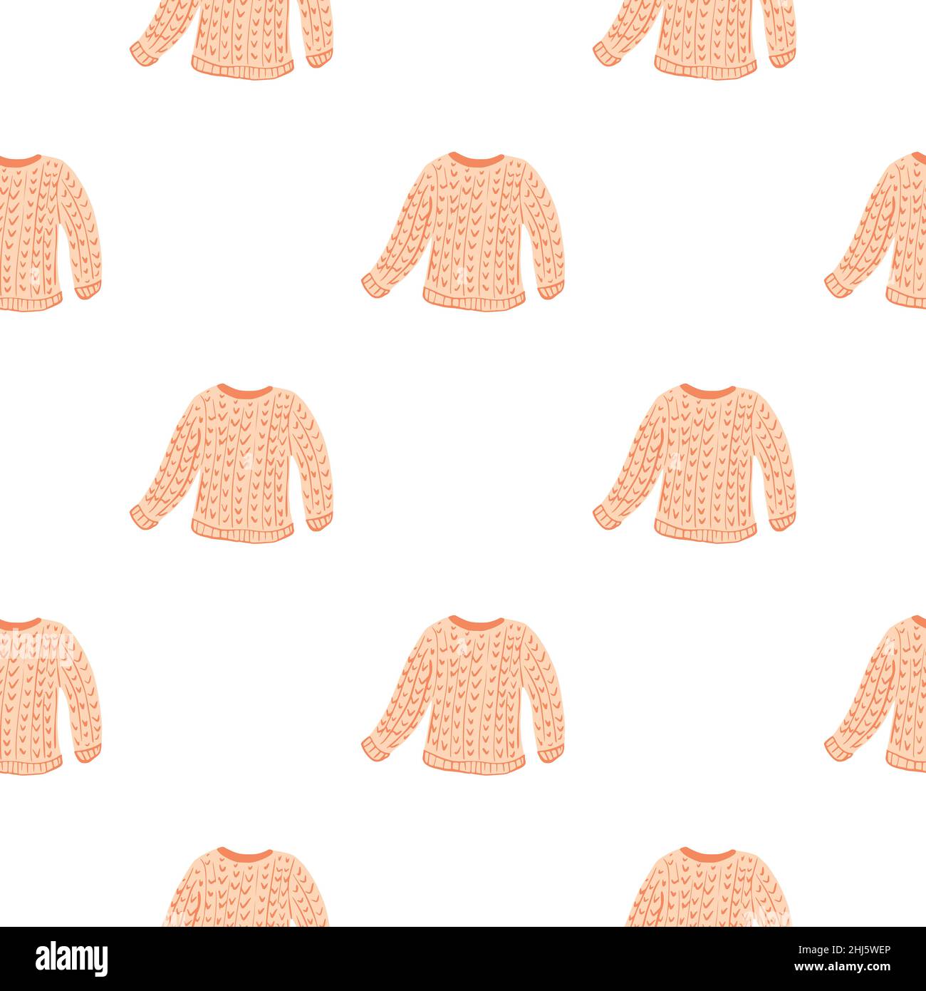 Isolated winter clothes seamless pattern with sweater pink ornament. White background. Vector ...