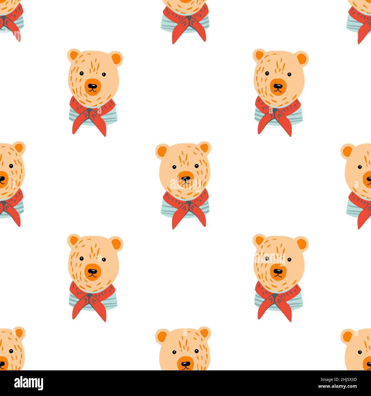 Seamless isolated pattern with orange hand drawn bear hear silhouettes ...
