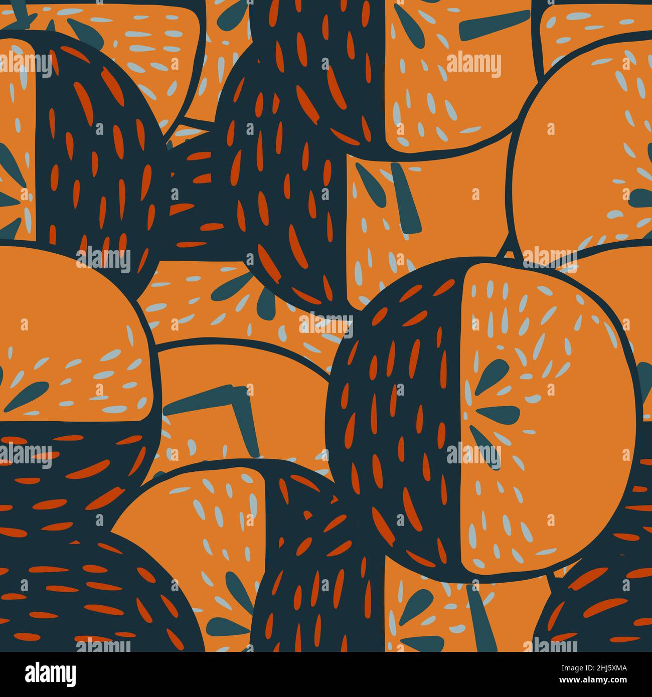 Abstract seamless pattern with orange and navy blue dashed nature ...