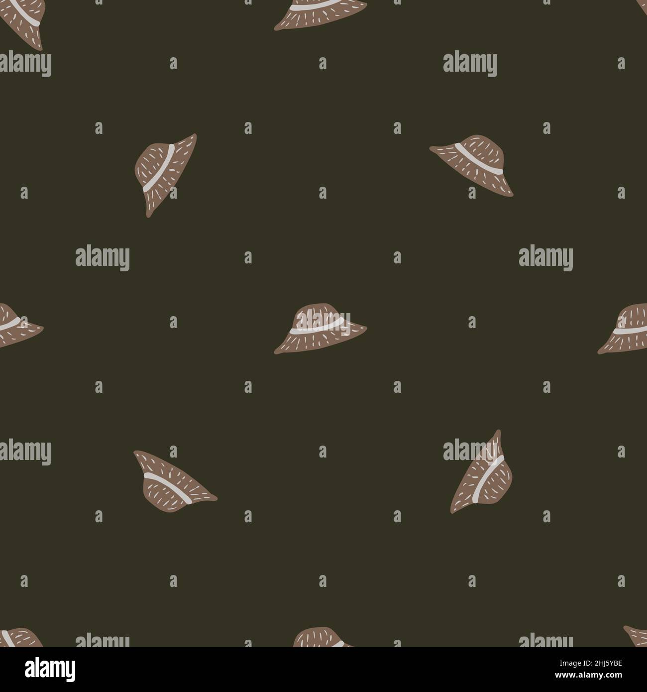 Dark headdress seamless pattern with hand drawn panama hat ornament ...