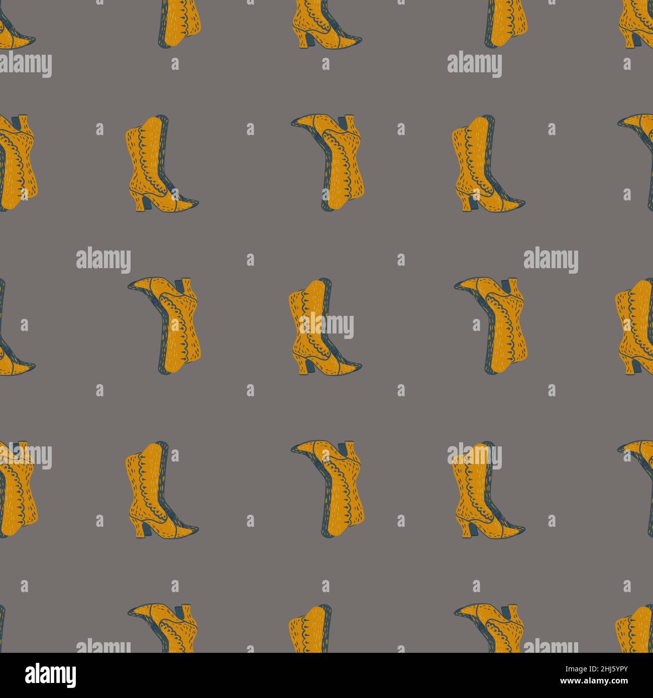 Hand drawn yellow boots seamless pattern in fashion style. Grey ...