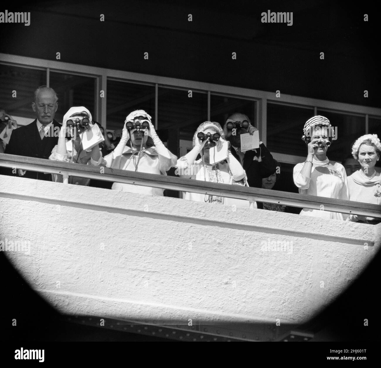 Derby Day at Epsom. Pictured, Princess Margaret, Queen Elizabeth II and ...