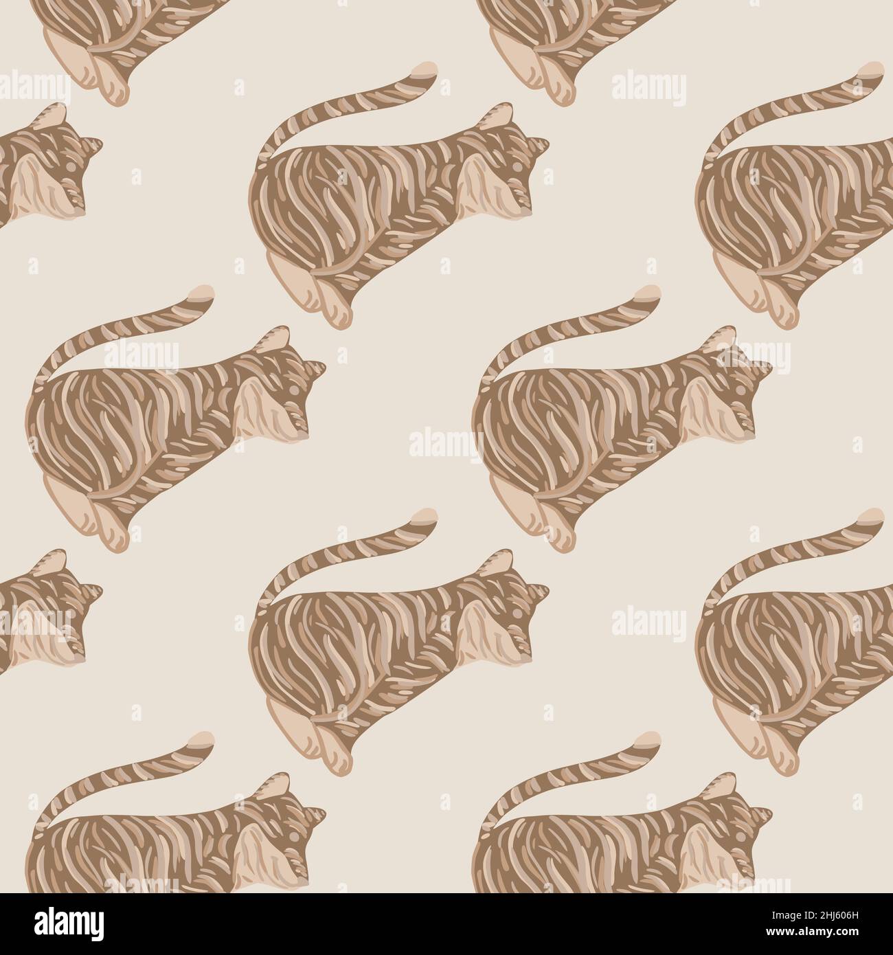 Beige predator cat seamless pattern with simple tiger elements. Light ...