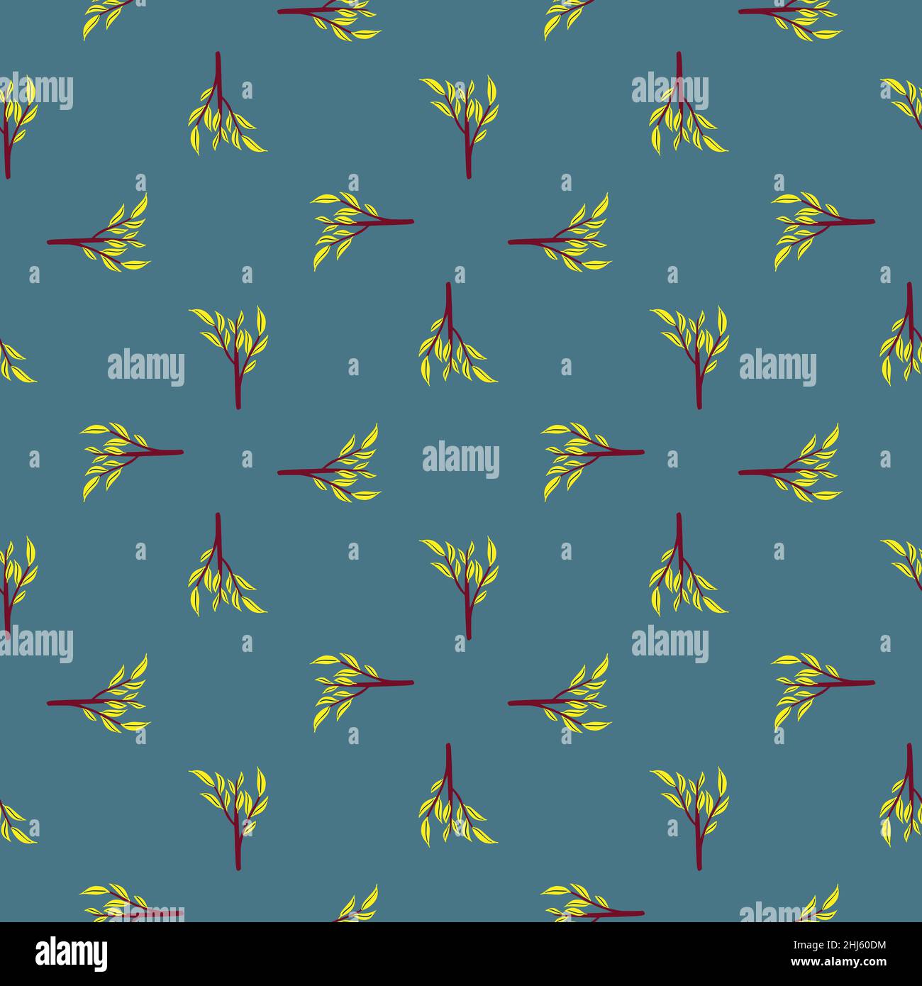 Geometric seamless pattern with bright yellow leaf branches shapes ...