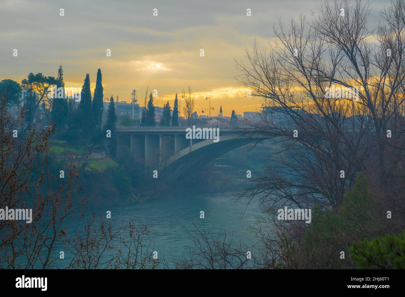 Blazo Jovanovic Bridge over river Moraca in Podgorica, capital of ...