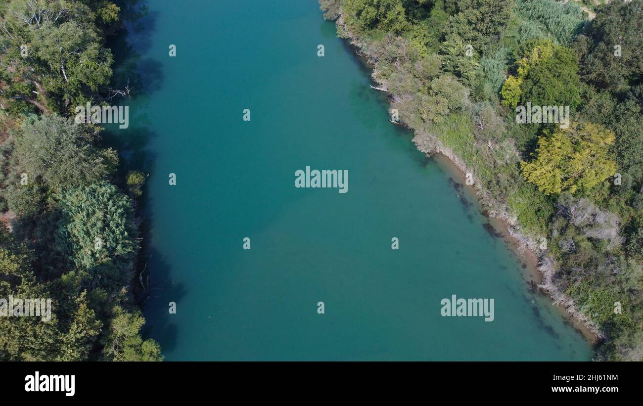 Aerial drone view of river Acheloos at Aitoloakarnania,Greece Stock ...