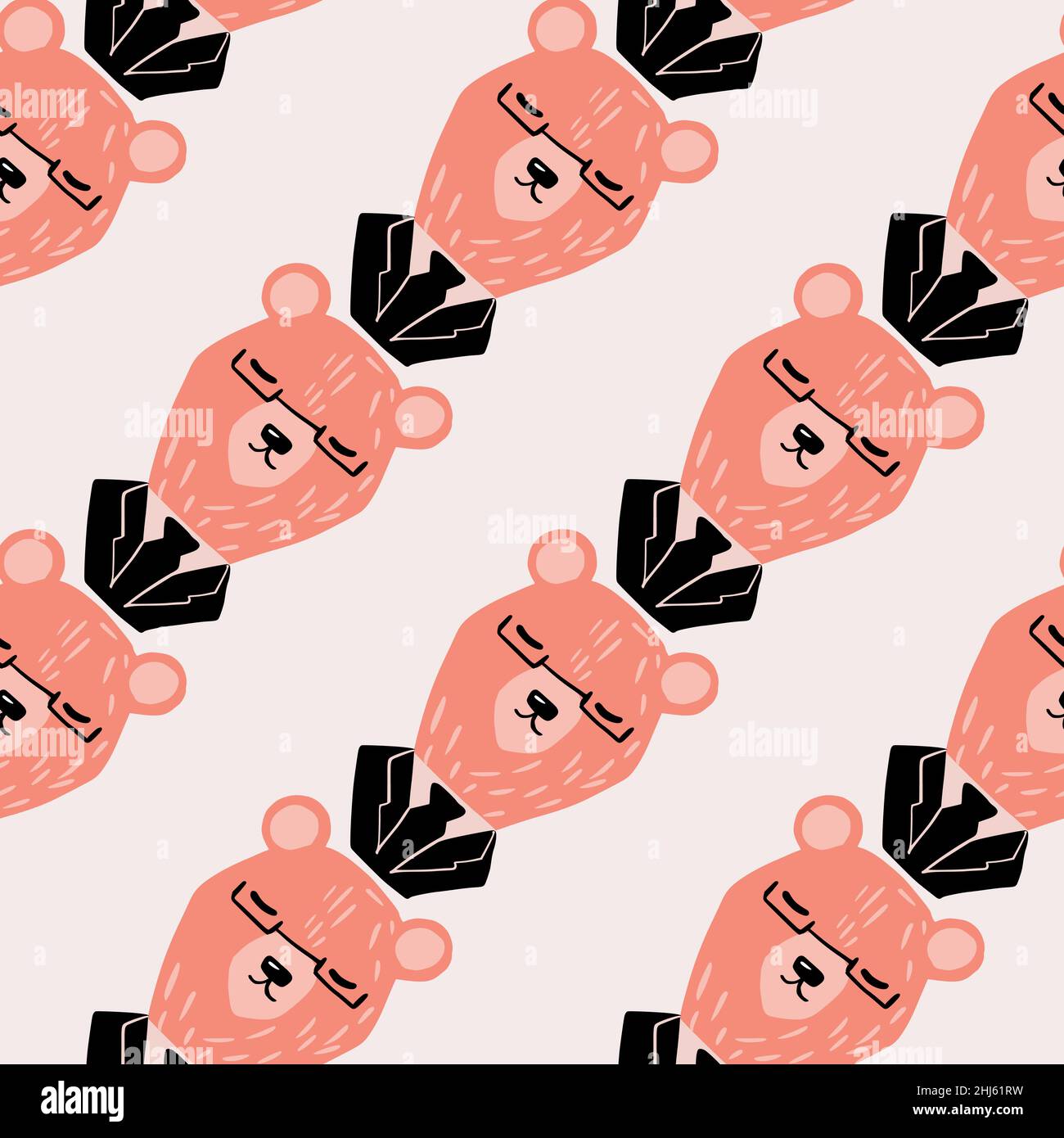 Pink colored childish bear shapes seamless pattern. Business funny ...