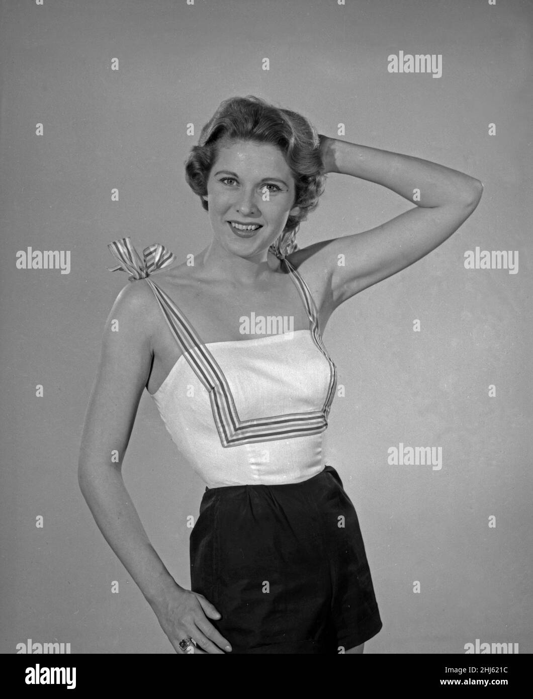 Model Betty Leslie seen here wearing a Bow Top made from a Reveille ...