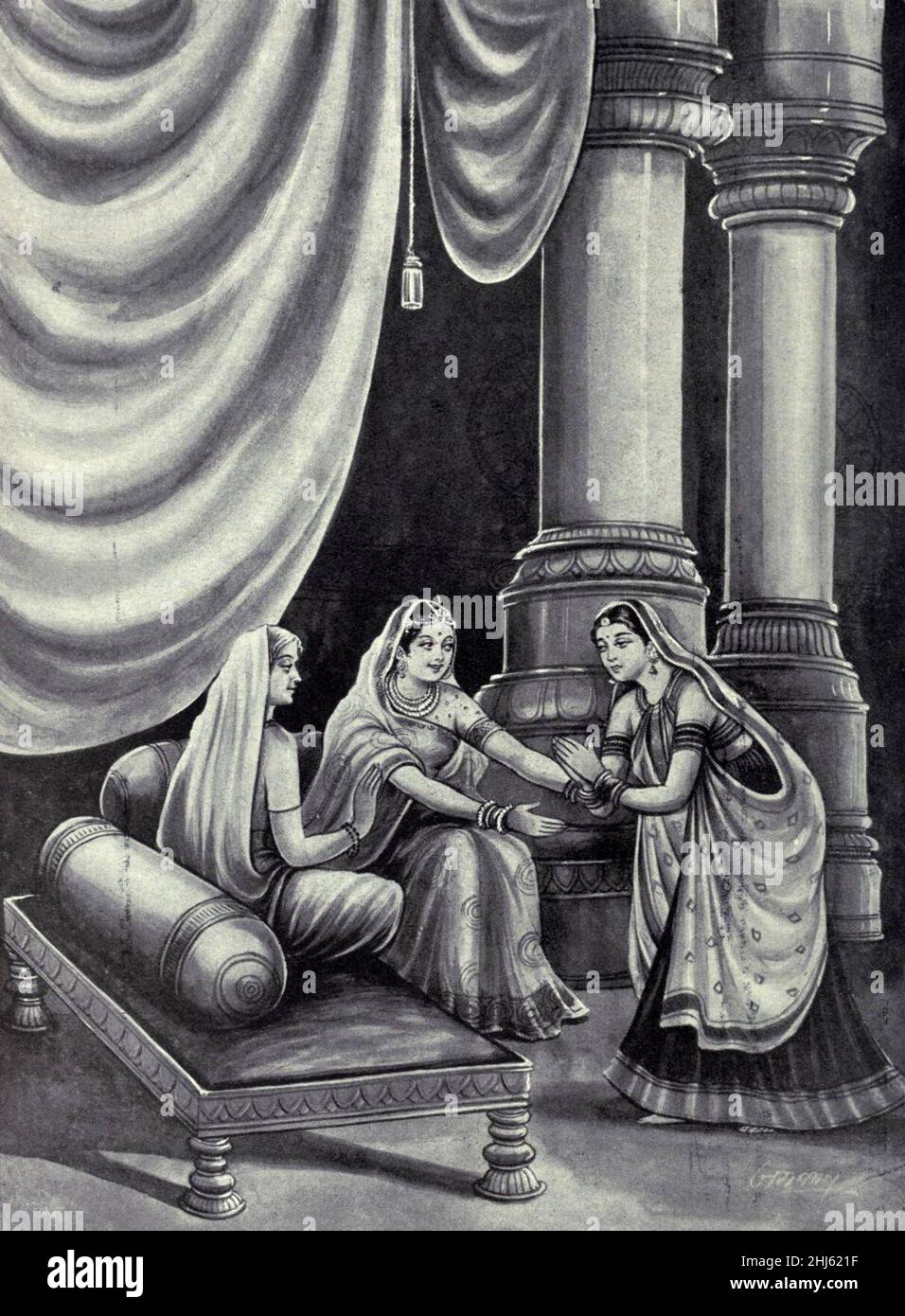 Subhdra in the service of Kunti and Draupadi Stock Photo - Alamy