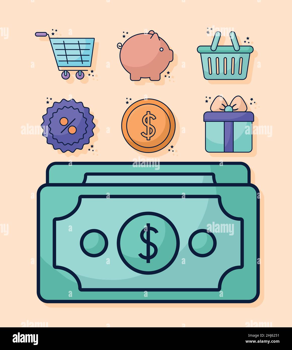 seven shopping items Stock Vector Image & Art - Alamy