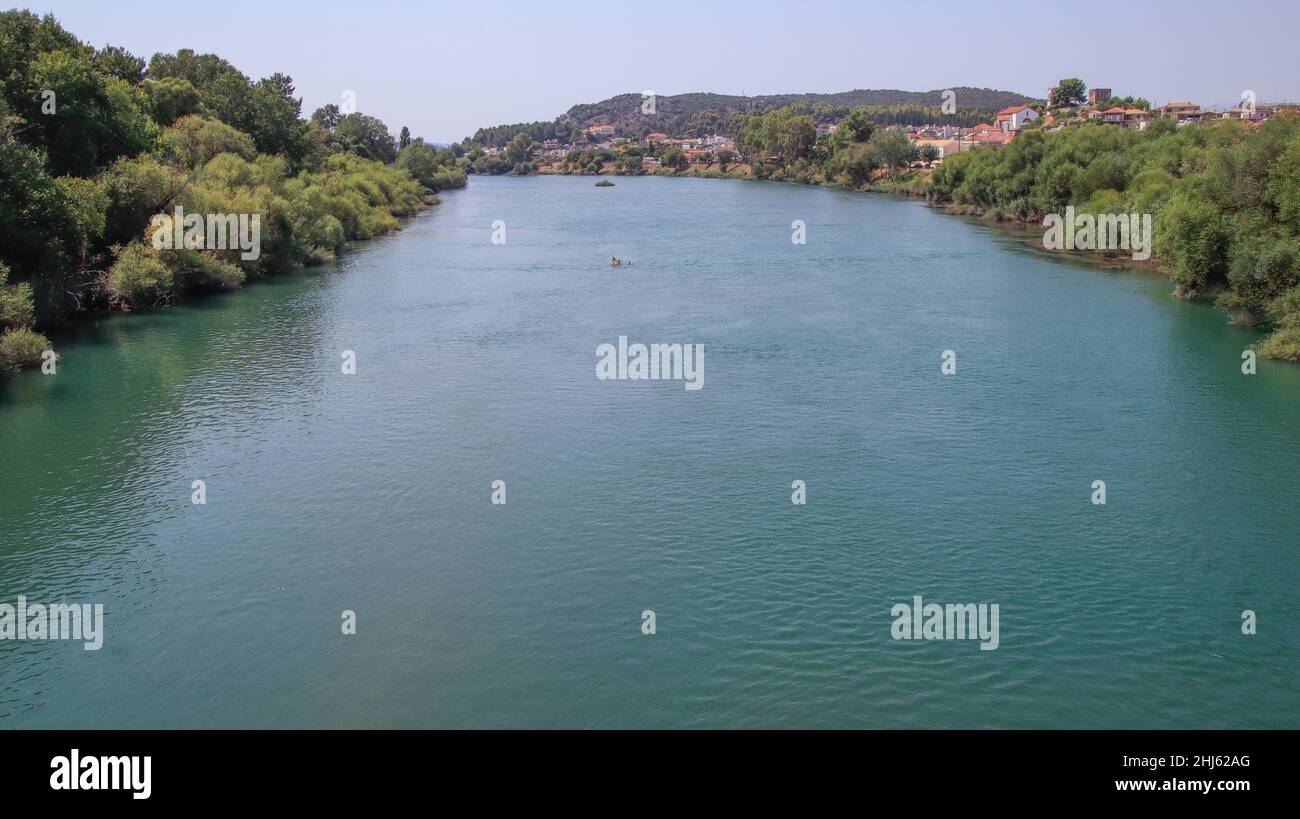 River Acheloos and Katochi village at Aitoloakarnania,Greece Stock ...
