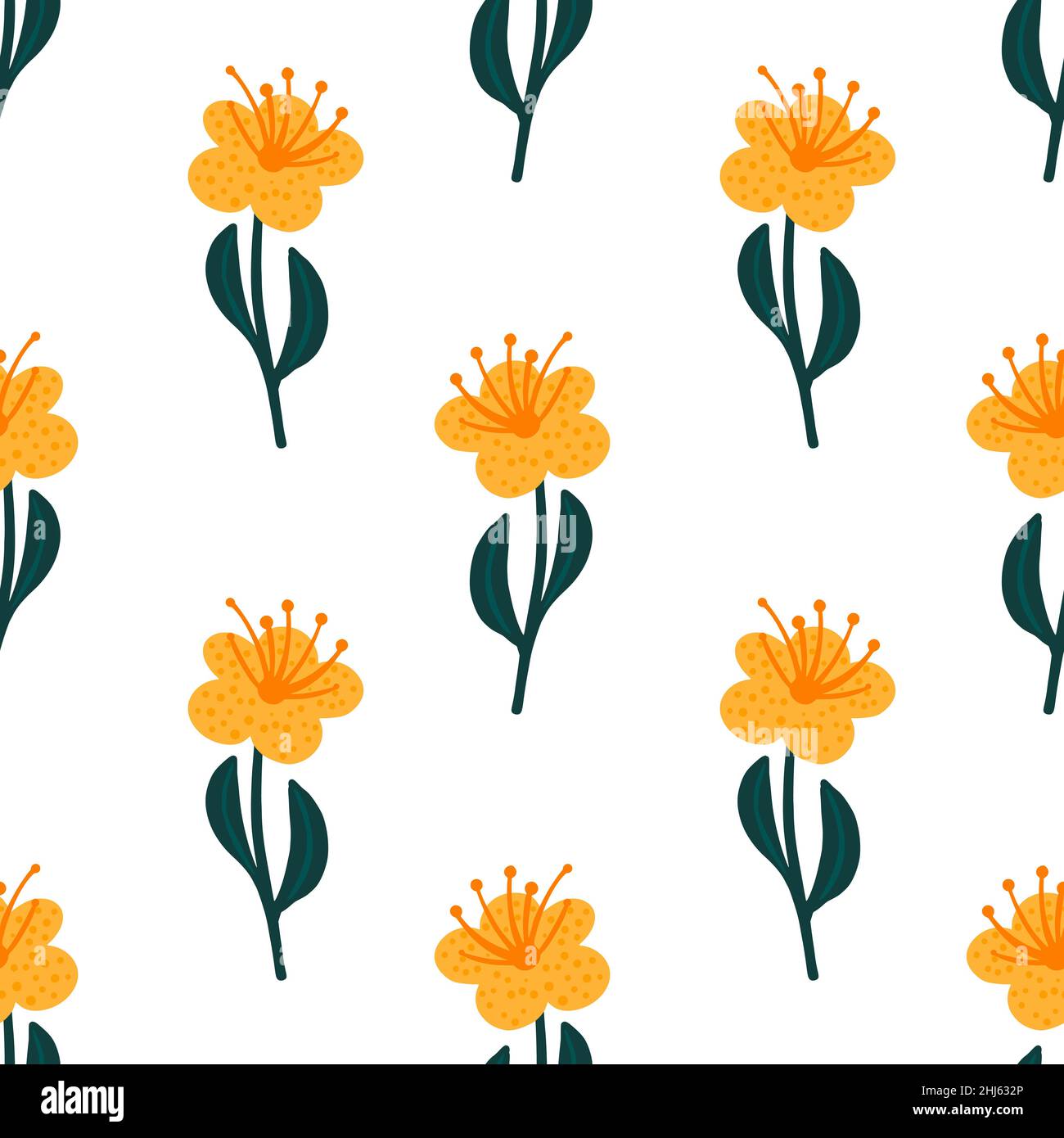 Isolated seamless pattern with bright yellow flower print. White ...