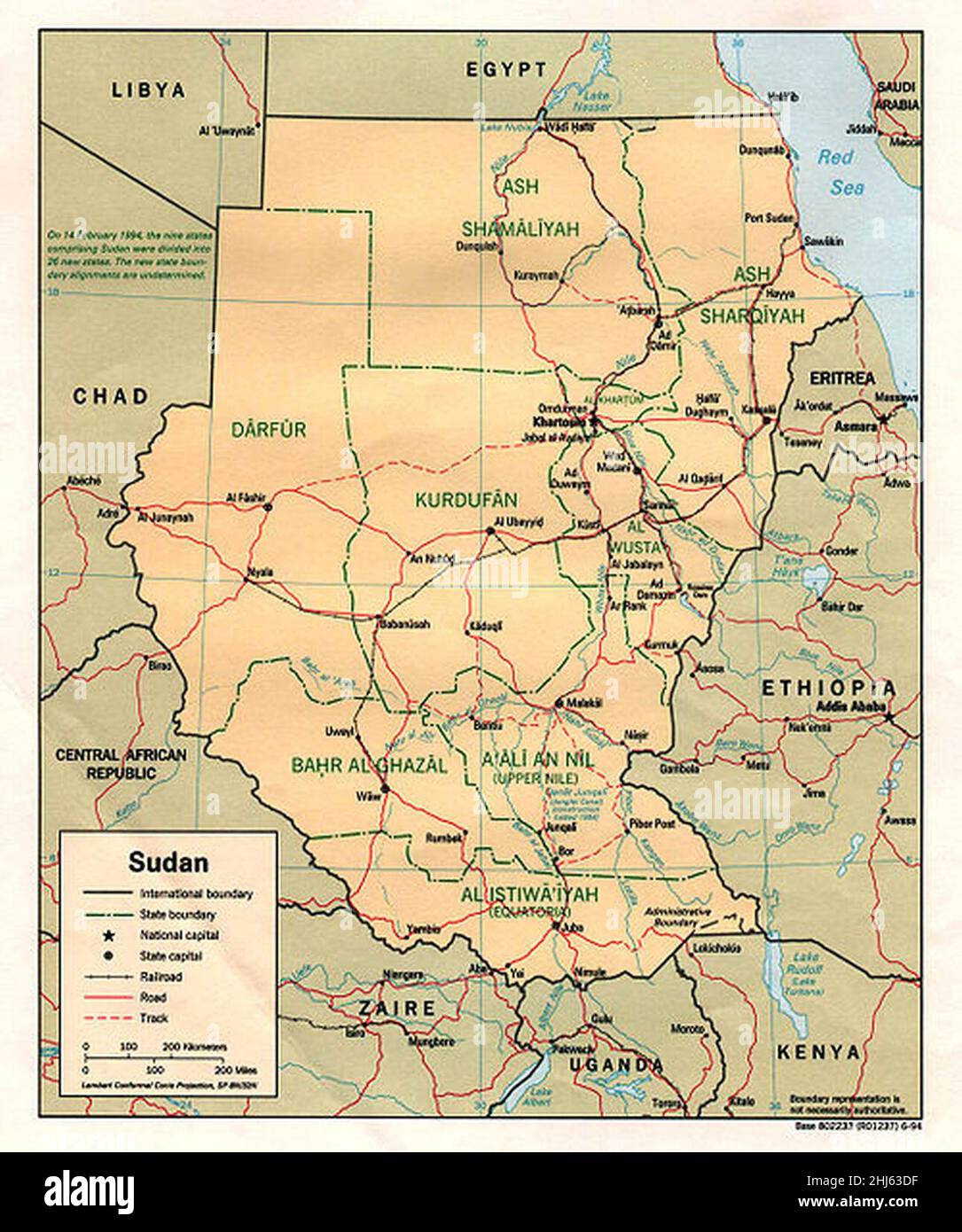 Sudan political map 1994 Stock Photo - Alamy