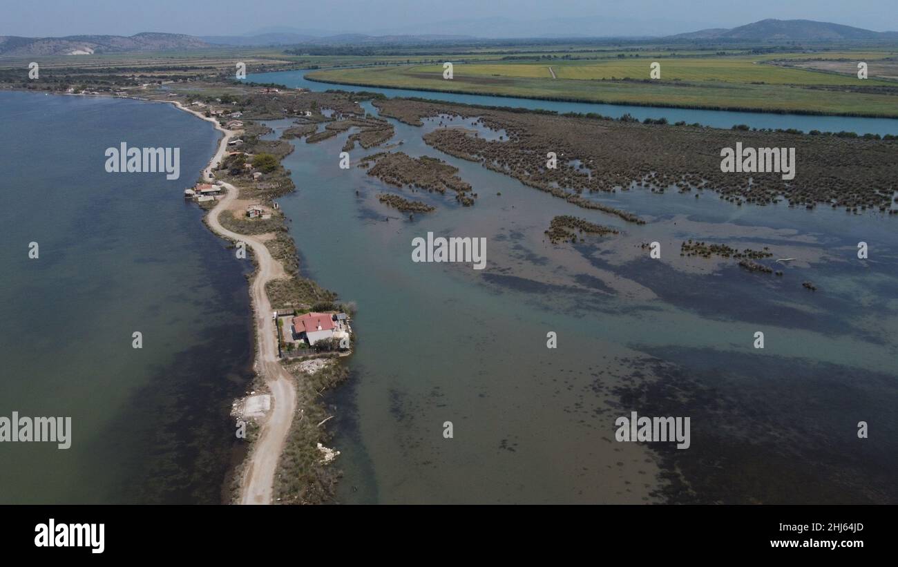 River delta-estuary of Acheloos,aerial drone view,Aitoloakarnania ...