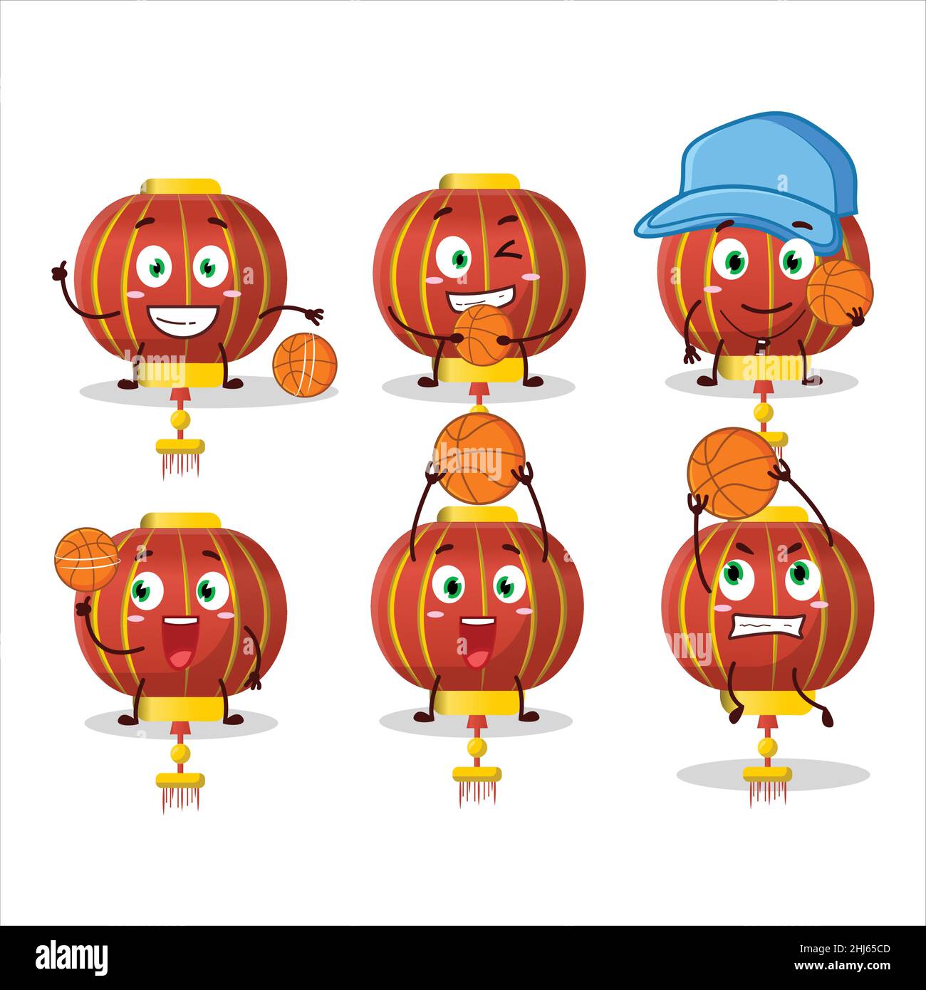 Talented red chinese lamp cartoon character as a basketball athlete ...