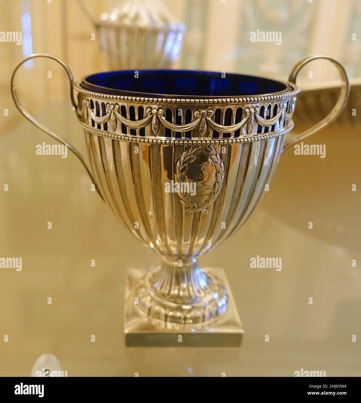 Sugar bowl, by IR, John Robins, London, 1775, silver, blue glass Stock ...