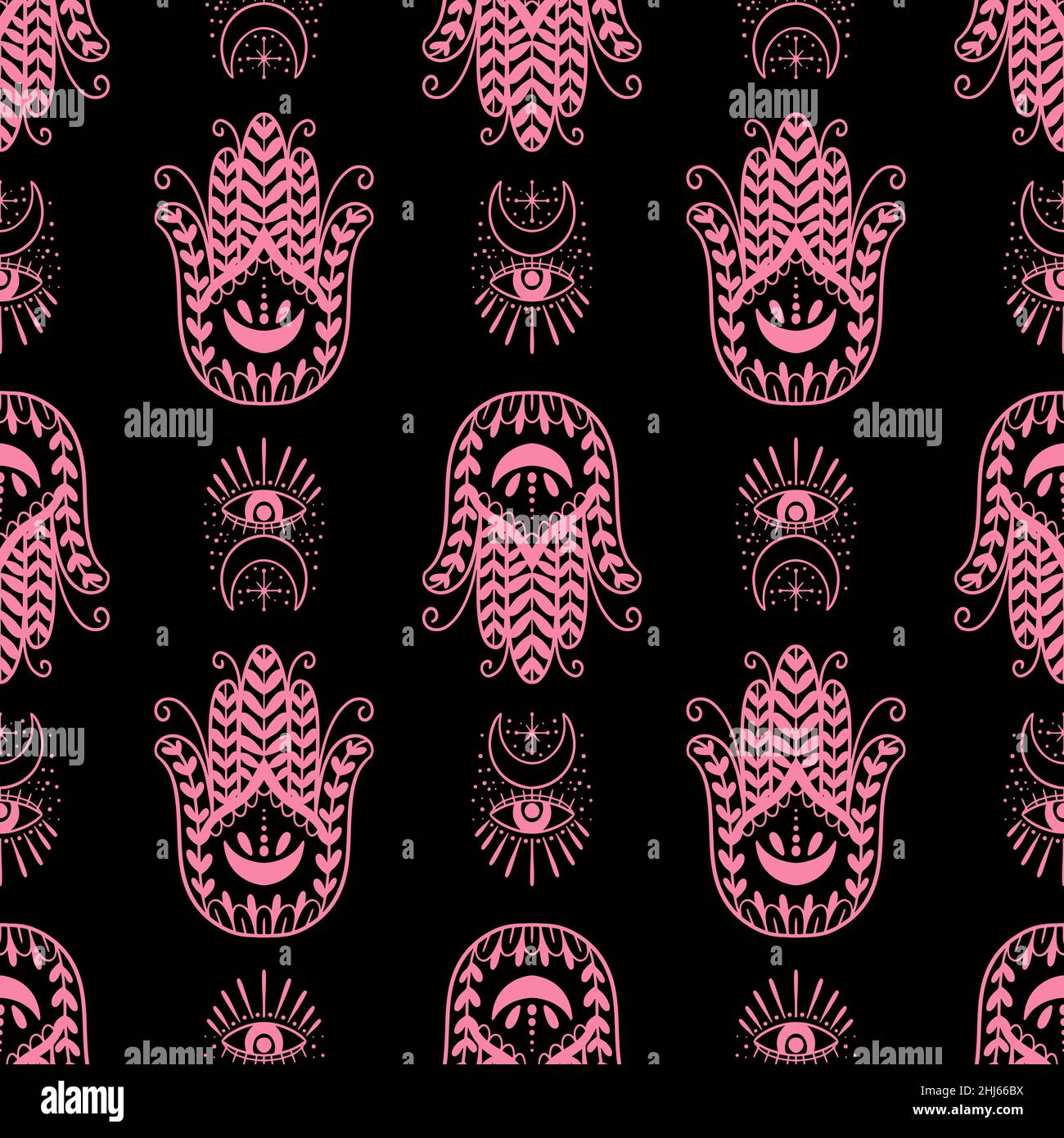 Mystic seamless pattern hamsa and evil eye symbol.Esoteric magic occult ...