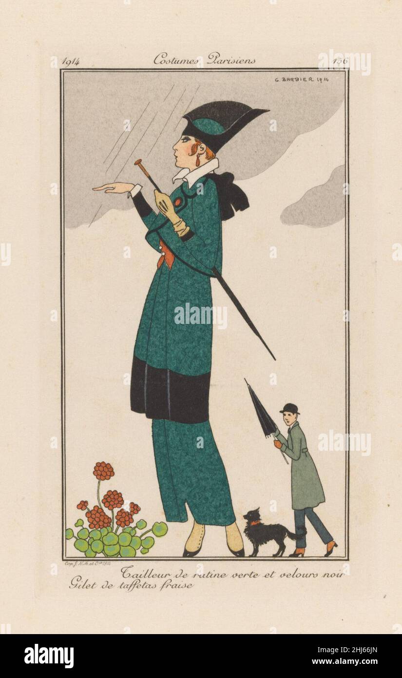 Suit and waistcoat (Tailleur de ratine verte et velours noir. Gilet de ...