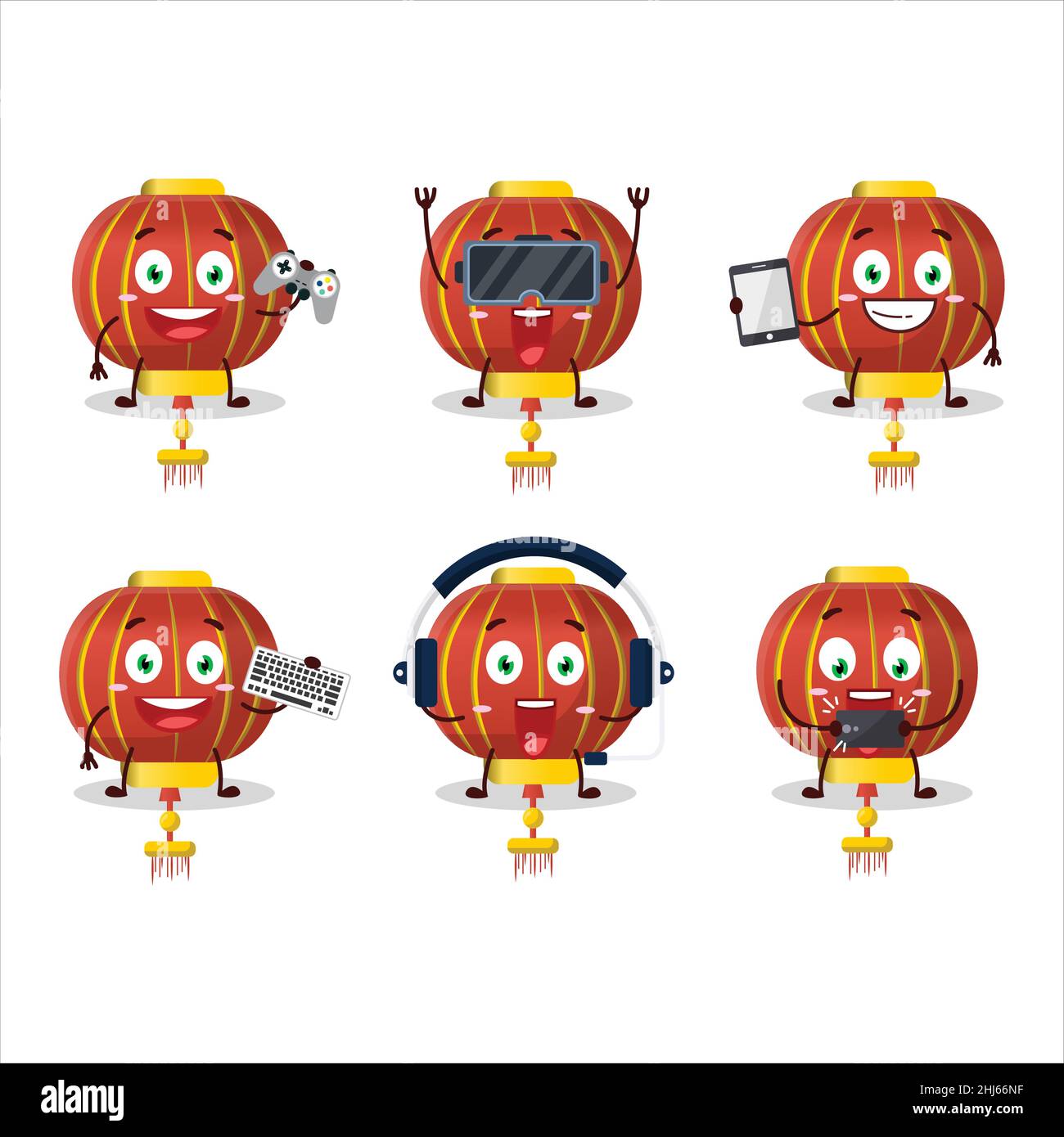 Red chinese lamp cartoon character are playing games with various cute ...