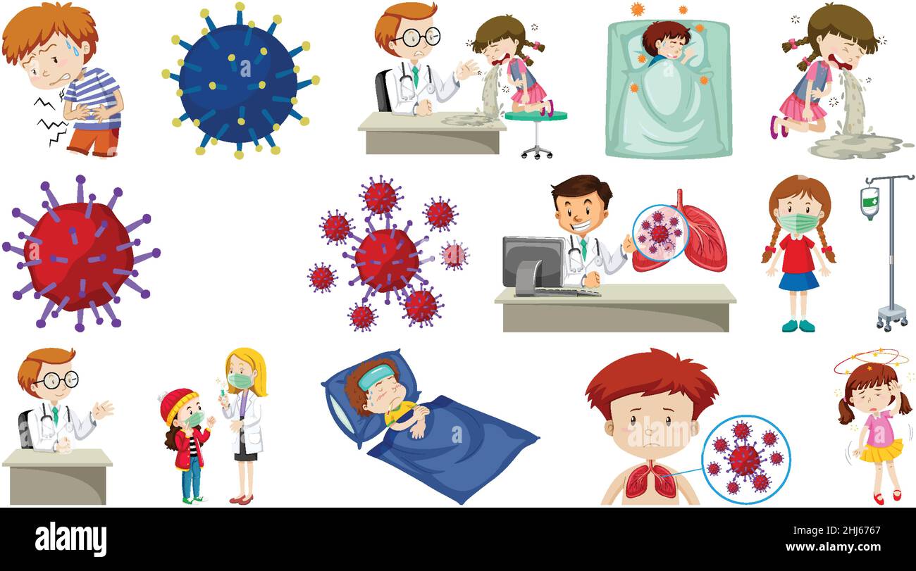 Set of sick people with different symptoms illustration Stock Vector ...