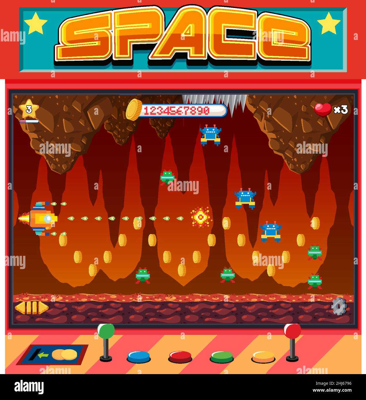 Retro pixel space game interface illustration Stock Vector Image & Art ...