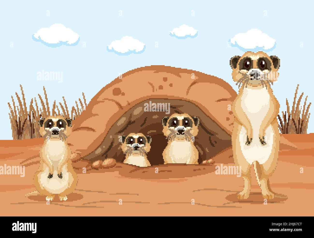 Desert background with a group of meerkats illustration Stock Vector ...
