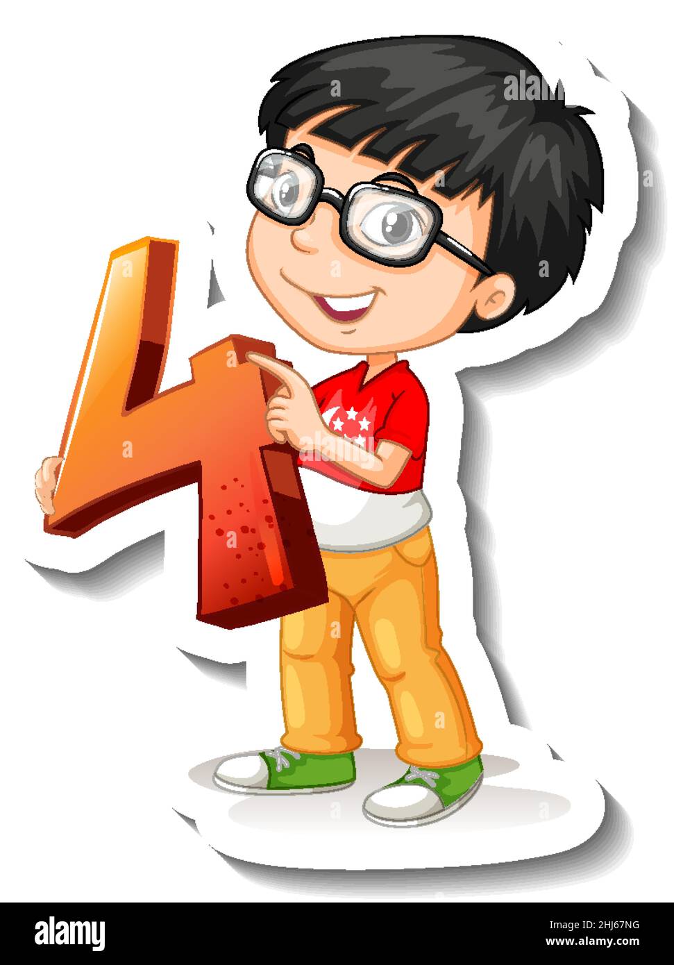 Student boy holding number four illustration Stock Vector Image & Art ...
