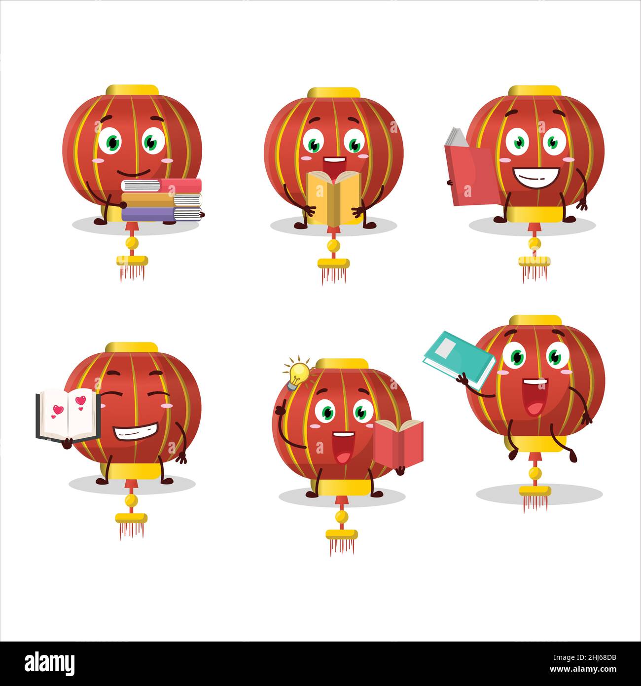A picture of red chinese lamp cartoon character concept reading an ...