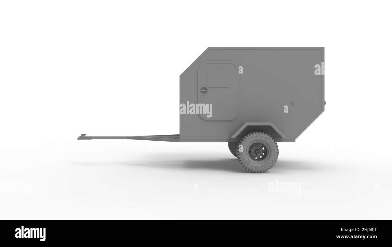 3D rendering a small offroad trailer for a car auto isolated in empty ...