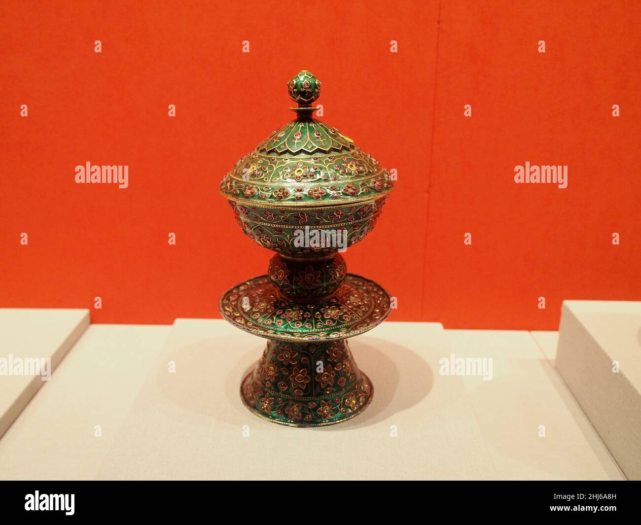 BEIJING, CHINA - JANUARY 26, 2022 - Green enameled target bowl inlaid ...