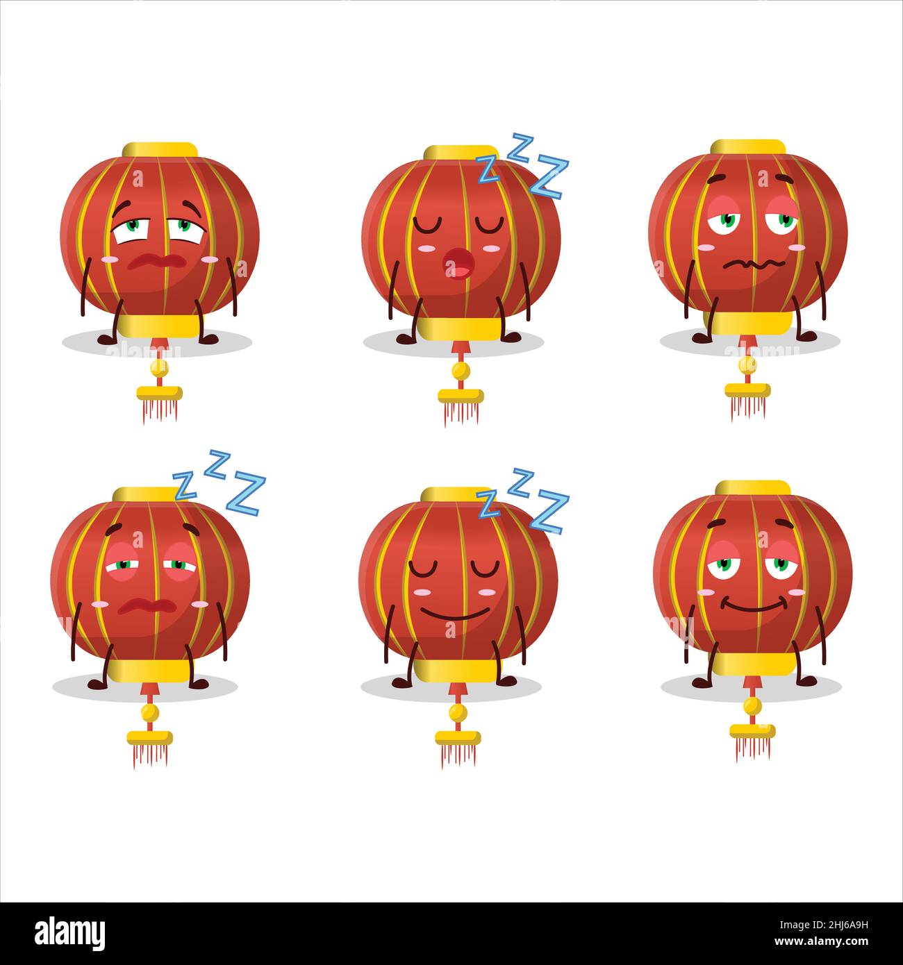 Cartoon character of red chinese lamp with sleepy expression Stock ...