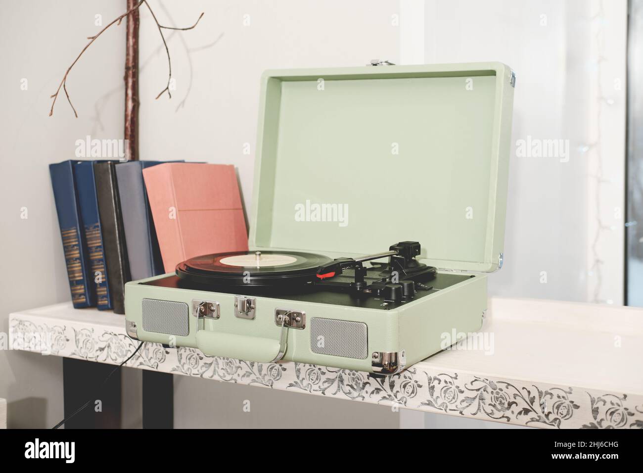 retro style home vinyl disk player or turntable. portable device for LP ...