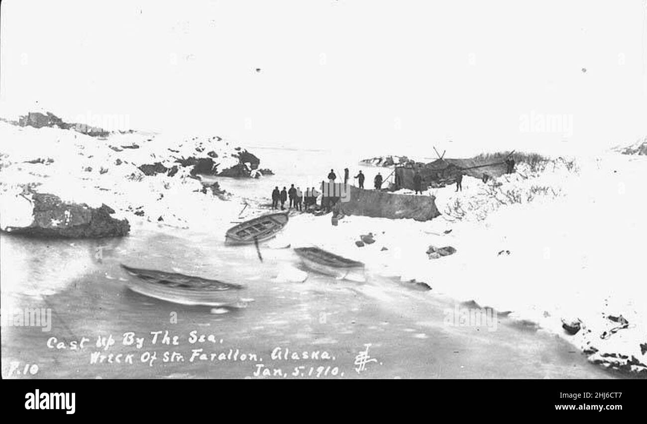 Survivors of the wrecked FARALLON in makeshift camp, Iliamna Bay ...
