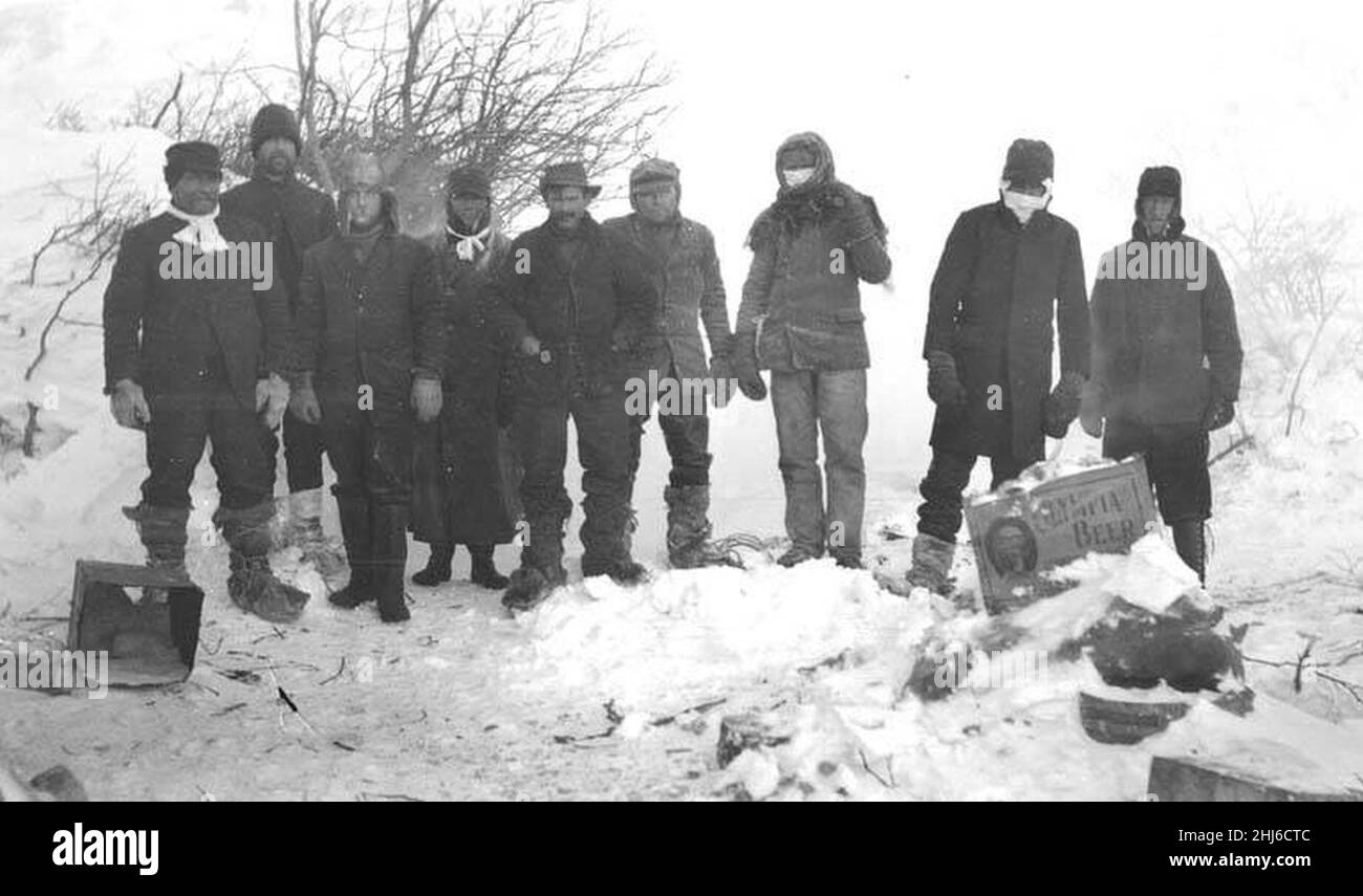 Survivors of the wrecked FARALLON in makeshift camp, Iliamna Bay ...