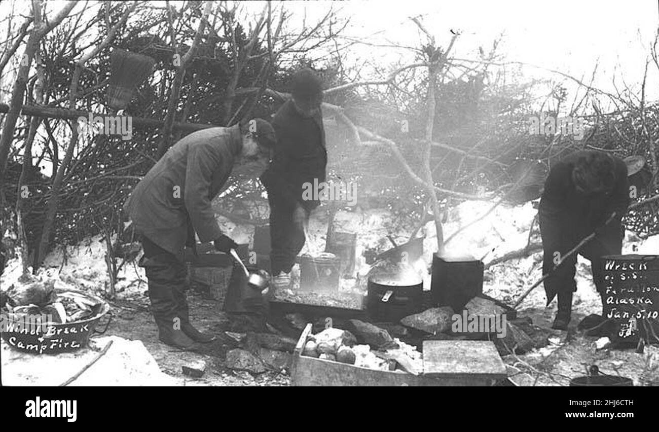 Survivors of the wrecked FARALLON in makeshift camp, Iliamna Bay ...