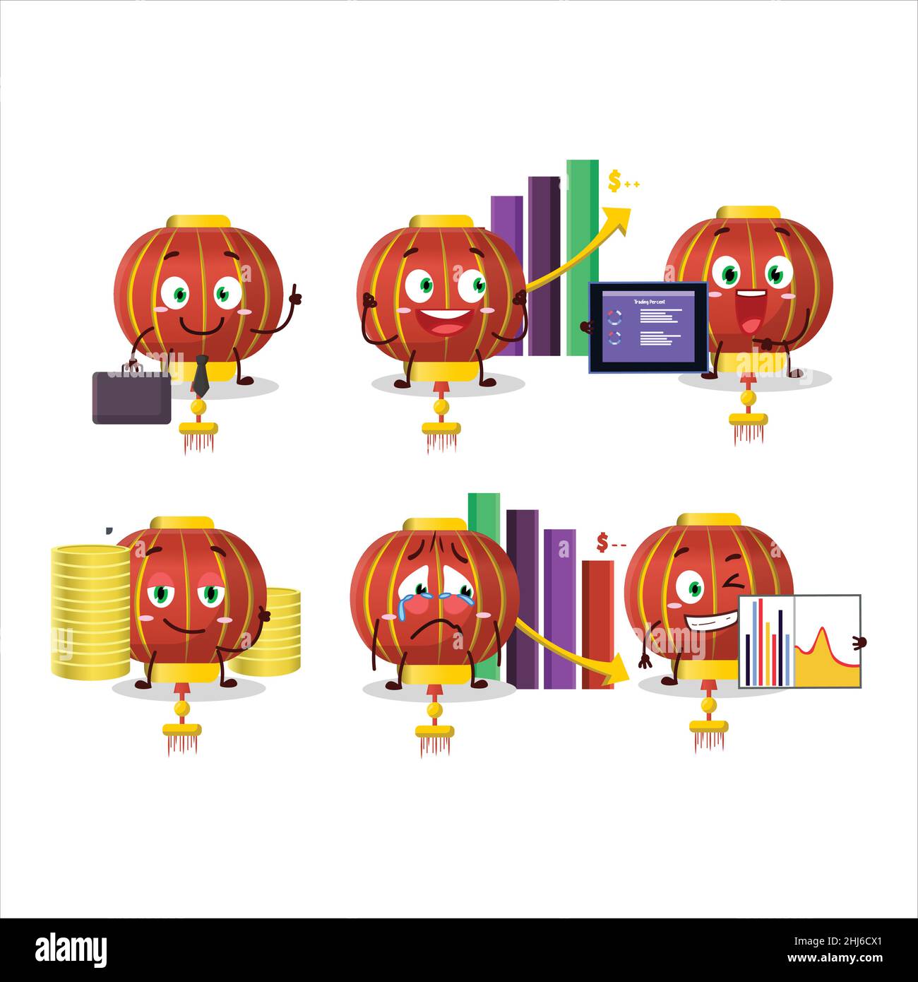 Red chinese lamp character designs as a trader investment mascot ...