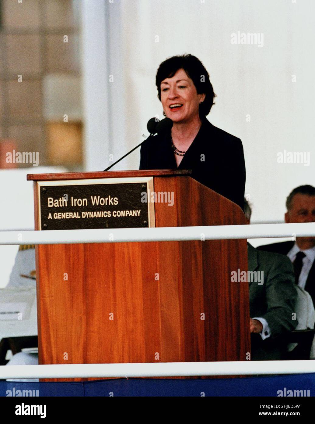 Susan Collins addresses the assembled crowd during the christening ...