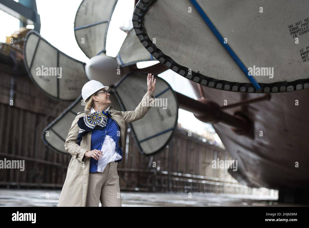 Susan Ford with propeller of USS Gerald R. Ford (CVN-78) 2013 Stock ...