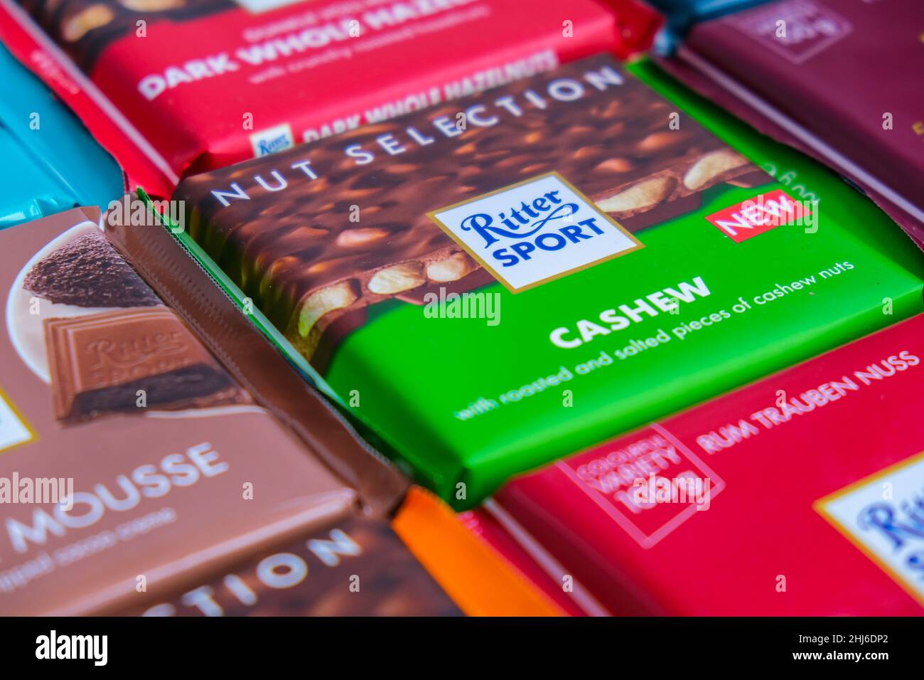 Kiev Ukraine - October 2021 chocolate Ritter Sport bars. German ...