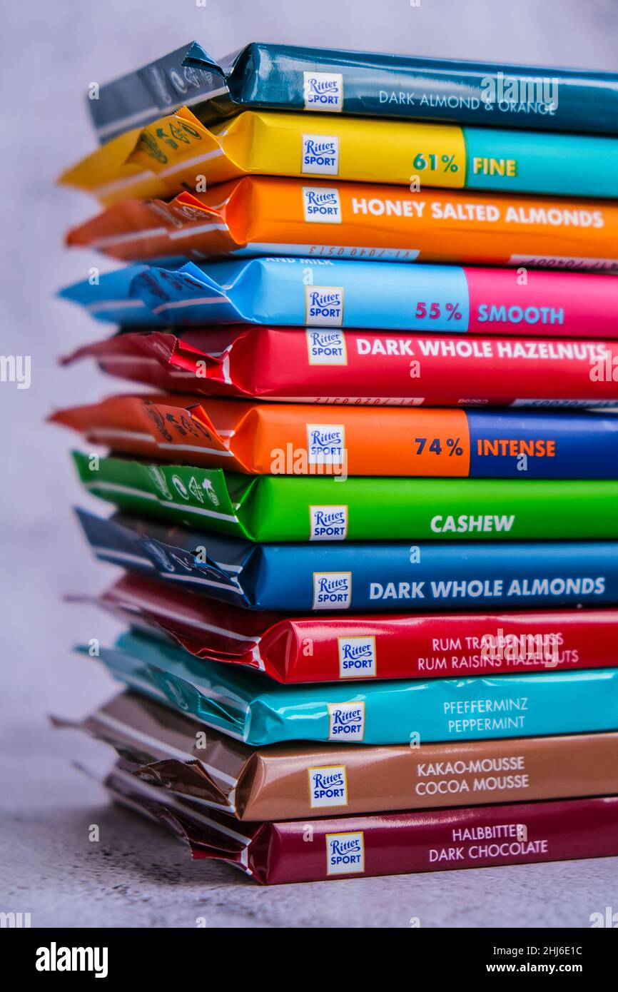 Kiev Ukraine - October 2021 chocolate Ritter Sport bars. German ...