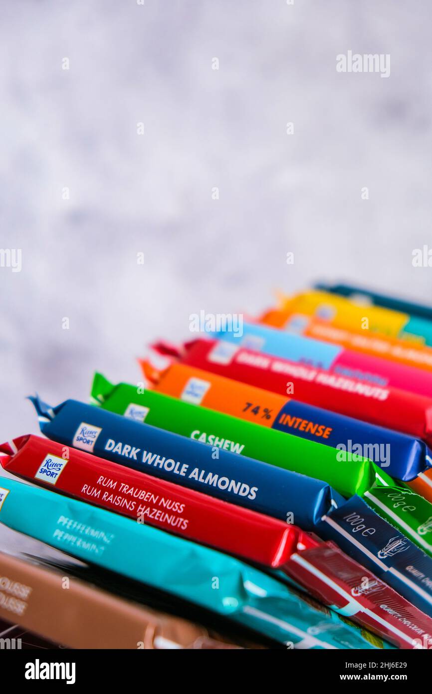 Kiev Ukraine - October 2021 Square chocolate Bar made by Alfred Ritter ...