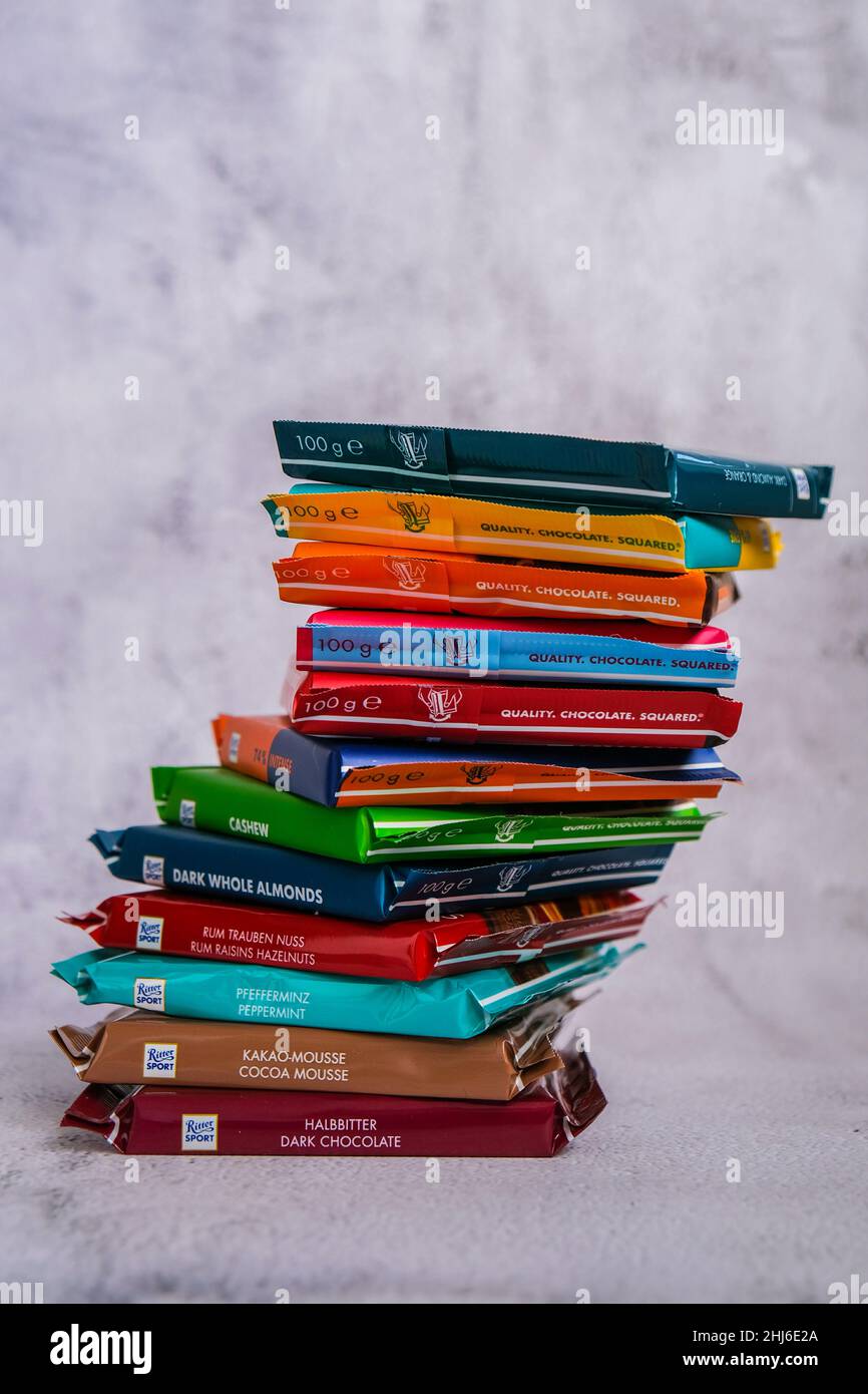 Kiev Ukraine - October 2021 chocolate Ritter Sport bars. German ...